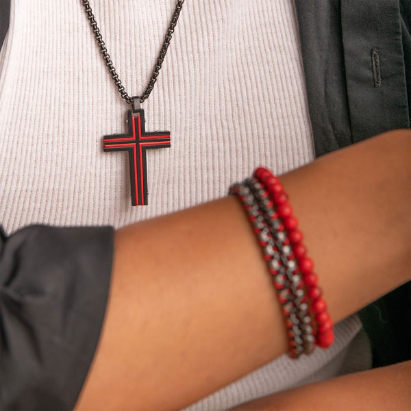 Black & Red IP Dante Cross Pendant Necklace – Michele Jewelry